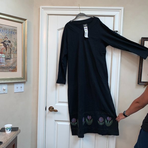 Blue Fish | Dresses | Blue Fish Long Black Dress With Flower Detail ...